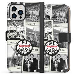 DeinDesign iPhone 13 Pro Max Handy Klapph&uuml;lle Handyh&uuml;lle aus Kunst Leder schwarz Flip Case Retro Official Licensed Product Eintracht Frankfurt Sideflip mit 