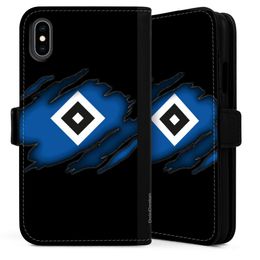 DeinDesign iPhone X Handy Klapph&uuml;lle Handyh&uuml;lle aus Kunst Leder schwarz Flip Case Official Licensed Product Hsv Hamburger Sv Sideflip mit langer Lasche