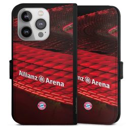 DeinDesign iPhone 14 Pro Handy Klapph&uuml;lle Handyh&uuml;lle aus Kunst Leder schwarz Flip Case Fc Bayern M&uuml;nchen Stadium Fcb Sideflip mit langer Lasche