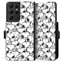 DeinDesign Galaxy S21 Ultra 5G Handy Klapph&uuml;lle Handyh&uuml;lle aus Kunst Leder schwarz Flip Case Peanuts Snoopy Muster Sideflip mit Lasche