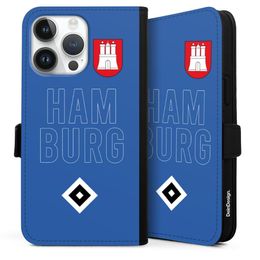 DeinDesign iPhone 14 Pro Max Handy Klapph&uuml;lle Handyh&uuml;lle aus Kunst Leder schwarz Flip Case Official Licensed Product Hamburg Hamburger Sv Sideflip mit Lasche