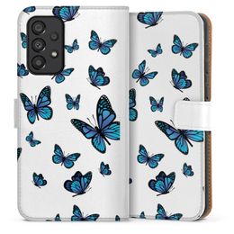 DeinDesign Galaxy A33 5G Handy Klapph&uuml;lle Handyh&uuml;lle aus Kunst Leder wei&szlig; Flip Case Transparent Muster Butterfly Sideflip mit Lasche