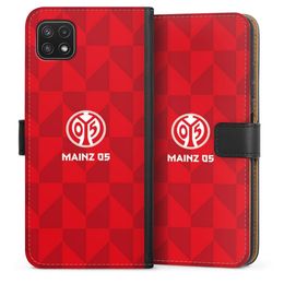 DeinDesign Galaxy A22 5G Handy Klapph&uuml;lle Handyh&uuml;lle aus Kunst Leder schwarz Flip Case Official Licensed Product Merchandise Mainz 05 Sideflip mit langer Lasche