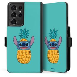 DeinDesign Galaxy S21 Ultra 5G Handy Klapph&uuml;lle Handyh&uuml;lle aus Kunst Leder schwarz Flip Case Disney Lilo & Stitch Pineapple Sideflip mit Lasche