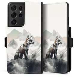 DeinDesign Galaxy S21 Ultra 5G Handy Klapph&uuml;lle Handyh&uuml;lle aus Kunst Leder schwarz Flip Case Nature Mountain Fox Sideflip mit Lasche