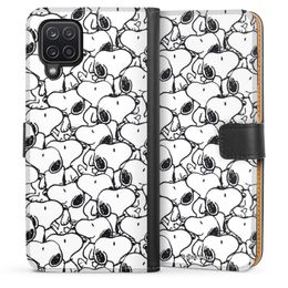 DeinDesign Galaxy A12 Handy Klapph&uuml;lle Handyh&uuml;lle aus Kunst Leder schwarz Flip Case Peanuts Snoopy Muster Sideflip mit langer Lasche