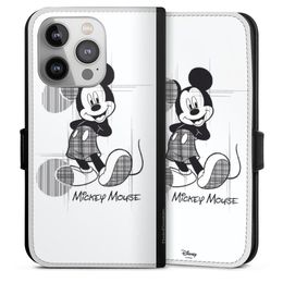 DeinDesign iPhone 14 Pro Handy Klapph&uuml;lle Handyh&uuml;lle aus Kunst Leder schwarz Flip Case Mickey Mouse Disney Official Licensed Product Sideflip mit langer Lasche