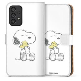 DeinDesign Galaxy A33 5G Handy Klapph&uuml;lle Handyh&uuml;lle aus Kunst Leder wei&szlig; Flip Case Snoopy Peanuts Love Sideflip mit Lasche