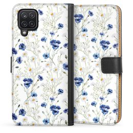DeinDesign Galaxy A12 Handy Klapph&uuml;lle Handyh&uuml;lle aus Kunst Leder schwarz Flip Case Flowers Muster Flower Sideflip mit langer Lasche