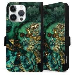 DeinDesign iPhone 14 Pro Max Handy Klapph&uuml;lle Handyh&uuml;lle aus Kunst Leder schwarz Flip Case Muster Glitzer Marble Sideflip mit Lasche