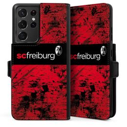 DeinDesign Galaxy S21 Ultra 5G Handy Klapph&uuml;lle Handyh&uuml;lle aus Kunst Leder schwarz Flip Case Official Licensed Product Sc Freiburg Logo Sideflip mit Lasche