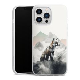 DeinDesign iPhone 13 Pro Handy Silikon H&uuml;lle Case wei&szlig; Handyh&uuml;lle Nature Mountain Fox Silikon Case