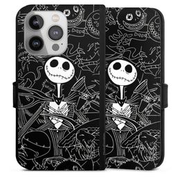 DeinDesign iPhone 14 Pro Handy Klapph&uuml;lle Handyh&uuml;lle aus Kunst Leder schwarz Flip Case Disney Nightmare Before Christmas Halloween Sideflip mit langer Lasche
