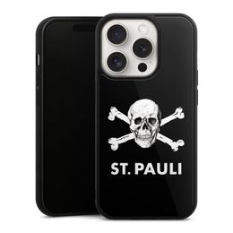 DeinDesign iPhone 15 Pro Handy Gallery Case Handyh&uuml;lle 9H Geh&auml;rtetes Glas R&uuml;ckseite H&uuml;lle Totenkopf Fc St. Pauli Official Licensed Product Gallery Case