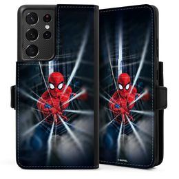 DeinDesign Galaxy S21 Ultra 5G Handy Klapph&uuml;lle Handyh&uuml;lle aus Kunst Leder schwarz Flip Case Kinofilm Marvel Spiderman Sideflip mit Lasche
