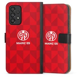 DeinDesign Galaxy A33 5G Handy Klapph&uuml;lle Handyh&uuml;lle aus Kunst Leder schwarz Flip Case Official Licensed Product Merchandise Mainz 05 Sideflip mit langer Lasche