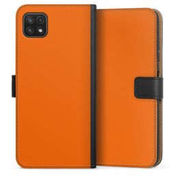 DeinDesign Galaxy A22 5G Handy Klapph&uuml;lle Handyh&uuml;lle aus Kunst Leder schwarz Flip Case Colour Unicoloured Orange Sideflip mit langer Lasche