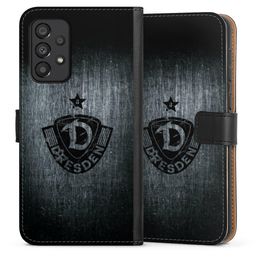 DeinDesign Galaxy A33 5G Handy Klapph&uuml;lle Handyh&uuml;lle aus Kunst Leder schwarz Flip Case Sg Dynamo Dresden Official Licensed Product Vintage Sideflip mit langer 