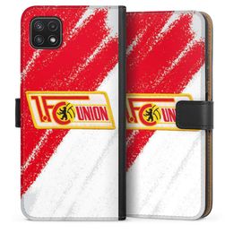 DeinDesign Galaxy A22 5G Handy Klapph&uuml;lle Handyh&uuml;lle aus Kunst Leder schwarz Flip Case 1. Fc Union Berlin Logo Official Licensed Product Sideflip mit langer 