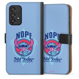 DeinDesign Galaxy A33 5G Handy Klapph&uuml;lle Handyh&uuml;lle aus Kunst Leder schwarz Flip Case Disney Sayings Lilo & Stitch Sideflip mit langer Lasche