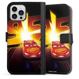 DeinDesign iPhone 13 Pro Max Handy Klapph&uuml;lle Handyh&uuml;lle aus Kunst Leder schwarz Flip Case Official Licensed Product Cars Lightning Mcqueen 95 Sideflip mit 