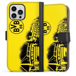 DeinDesign iPhone 13 Pro Max Handy Klapph&uuml;lle Handyh&uuml;lle aus Kunst Leder schwarz Flip Case Stadium Bvb Borussia Dortmund Sideflip mit langer Lasche