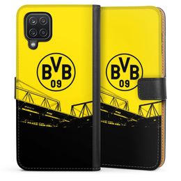 DeinDesign Galaxy A12 Handy Klapph&uuml;lle Handyh&uuml;lle aus Kunst Leder schwarz Flip Case Bvb Borussia Dortmund Merchandise Sideflip mit langer Lasche
