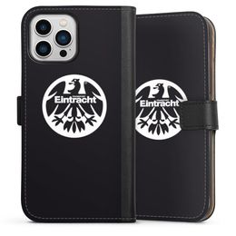 DeinDesign iPhone 13 Pro Max Handy Klapph&uuml;lle Handyh&uuml;lle aus Kunst Leder schwarz Flip Case Logo Eintracht Frankfurt Eagle Sideflip mit langer Lasche