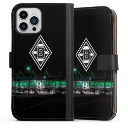 DeinDesign iPhone 13 Pro Max Handy Klapph&uuml;lle Handyh&uuml;lle aus Kunst Leder schwarz Flip Case Borussia M&ouml;nchengladbach Official Licensed Product Stadium Sideflip 