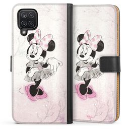 DeinDesign Galaxy A12 Handy Klapph&uuml;lle Handyh&uuml;lle aus Kunst Leder schwarz Flip Case Vintage Minnie Mouse Disney Sideflip mit langer Lasche