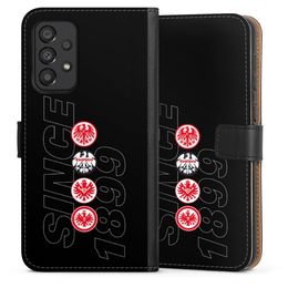 DeinDesign Galaxy A33 5G Handy Klapph&uuml;lle Handyh&uuml;lle aus Kunst Leder schwarz Flip Case Eagle Eintracht Frankfurt Logo Sideflip mit langer Lasche