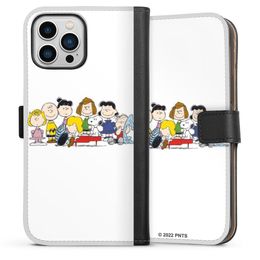 DeinDesign iPhone 13 Pro Max Handy Klapph&uuml;lle Handyh&uuml;lle aus Kunst Leder schwarz Flip Case Peanuts Kindheit Merchandise Sideflip mit langer Lasche