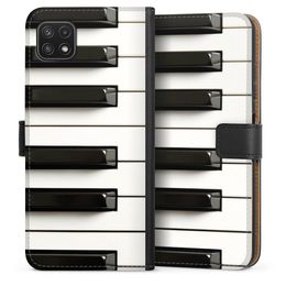DeinDesign Galaxy A22 5G Handy Klapph&uuml;lle Handyh&uuml;lle aus Kunst Leder schwarz Flip Case Piano Music Klavier Sideflip mit langer Lasche