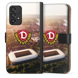 DeinDesign Galaxy A53 5G Handy Klapph&uuml;lle Handyh&uuml;lle aus Kunst Leder schwarz Flip Case Stadium Sg Dynamo Dresden Sgd Sideflip mit langer Lasche