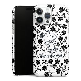 DeinDesign iPhone 14 Pro Max Handy Premium Case Smartphone Handyh&uuml;lle Schutzh&uuml;lle gl&auml;nzend Peanuts Flowers Snoopy Premium Case