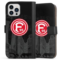 DeinDesign iPhone 13 Pro Max Handy Klapph&uuml;lle Handyh&uuml;lle aus Kunst Leder schwarz Flip Case Official Licensed Product Logo Fortuna D&uuml;sseldorf Sideflip mit langer 