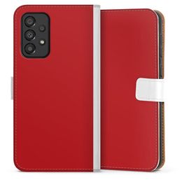 DeinDesign Galaxy A33 5G Handy Klapph&uuml;lle Handyh&uuml;lle aus Kunst Leder wei&szlig; Flip Case Red Unicoloured Colour Sideflip mit Lasche