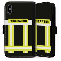 DeinDesign iPhone X Handy Klapph&uuml;lle Handyh&uuml;lle aus Kunst Leder schwarz Flip Case Fire Fighters Job Fire Fighter Sideflip mit langer Lasche