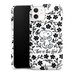 DeinDesign iPhone 12 Handy Premium Case Smartphone Handyh&uuml;lle Schutzh&uuml;lle gl&auml;nzend Peanuts Flowers Snoopy Premium Case