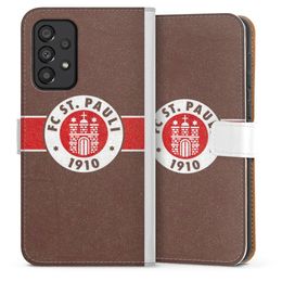 DeinDesign Galaxy A33 5G Handy Klapph&uuml;lle Handyh&uuml;lle aus Kunst Leder wei&szlig; Flip Case Fc St. Pauli Official Licensed Product Logo Sideflip mit Lasche