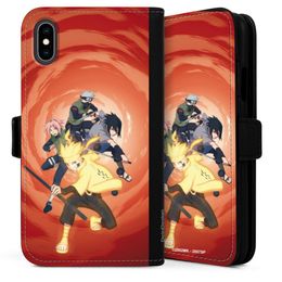 DeinDesign iPhone X Handy Klapph&uuml;lle Handyh&uuml;lle aus Kunst Leder schwarz Flip Case Naruto Shippuden Sasuke Sakura Sideflip mit langer Lasche