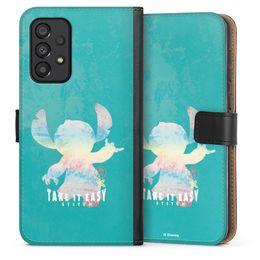 DeinDesign Galaxy A33 5G Handy Klapph&uuml;lle Handyh&uuml;lle aus Kunst Leder schwarz Flip Case Official Licensed Product Lilo & Stitch Disney Sideflip mit langer Lasche