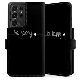 DeinDesign Galaxy S21 Ultra 5G Handy Klapph&uuml;lle Handyh&uuml;lle aus Kunst Leder schwarz Flip Case Happiness Statement Sayings Sideflip mit Lasche