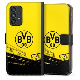 DeinDesign Galaxy A53 5G Handy Klapph&uuml;lle Handyh&uuml;lle aus Kunst Leder schwarz Flip Case Bvb Borussia Dortmund Merchandise Sideflip mit langer Lasche