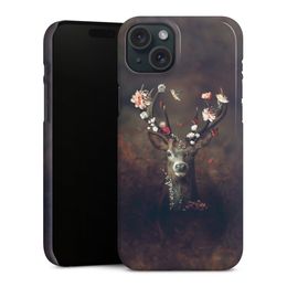 DeinDesign iPhone 15 Plus Handy Premium Case Smartphone Handyh&uuml;lle Schutzh&uuml;lle gl&auml;nzend Reindeer Flowers Rehe Premium Case