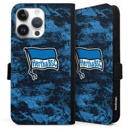 DeinDesign iPhone 14 Pro Max Handy Klapph&uuml;lle Handyh&uuml;lle aus Kunst Leder schwarz Flip Case Flag Hertha Bsc Logo Sideflip mit Lasche