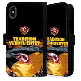 DeinDesign iPhone X Handy Klapph&uuml;lle Handyh&uuml;lle aus Kunst Leder schwarz Flip Case Sgd Sg Dynamo Dresden Merchandise Sideflip mit langer Lasche