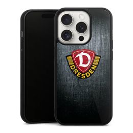 DeinDesign iPhone 15 Pro Handy Gallery Case Handyh&uuml;lle 9H Geh&auml;rtetes Glas R&uuml;ckseite H&uuml;lle Sgd Official Licensed Product Sg Dynamo Dresden Gallery Case