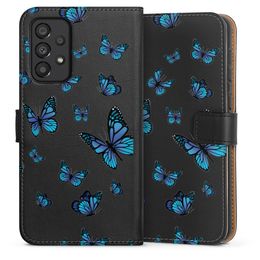 DeinDesign Galaxy A33 5G Handy Klapph&uuml;lle Handyh&uuml;lle aus Kunst Leder schwarz Flip Case Transparent Muster Butterfly Sideflip mit langer Lasche