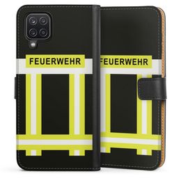 DeinDesign Galaxy A12 Handy Klapph&uuml;lle Handyh&uuml;lle aus Kunst Leder schwarz Flip Case Fire Fighter Fire Fighters Job Sideflip mit langer Lasche